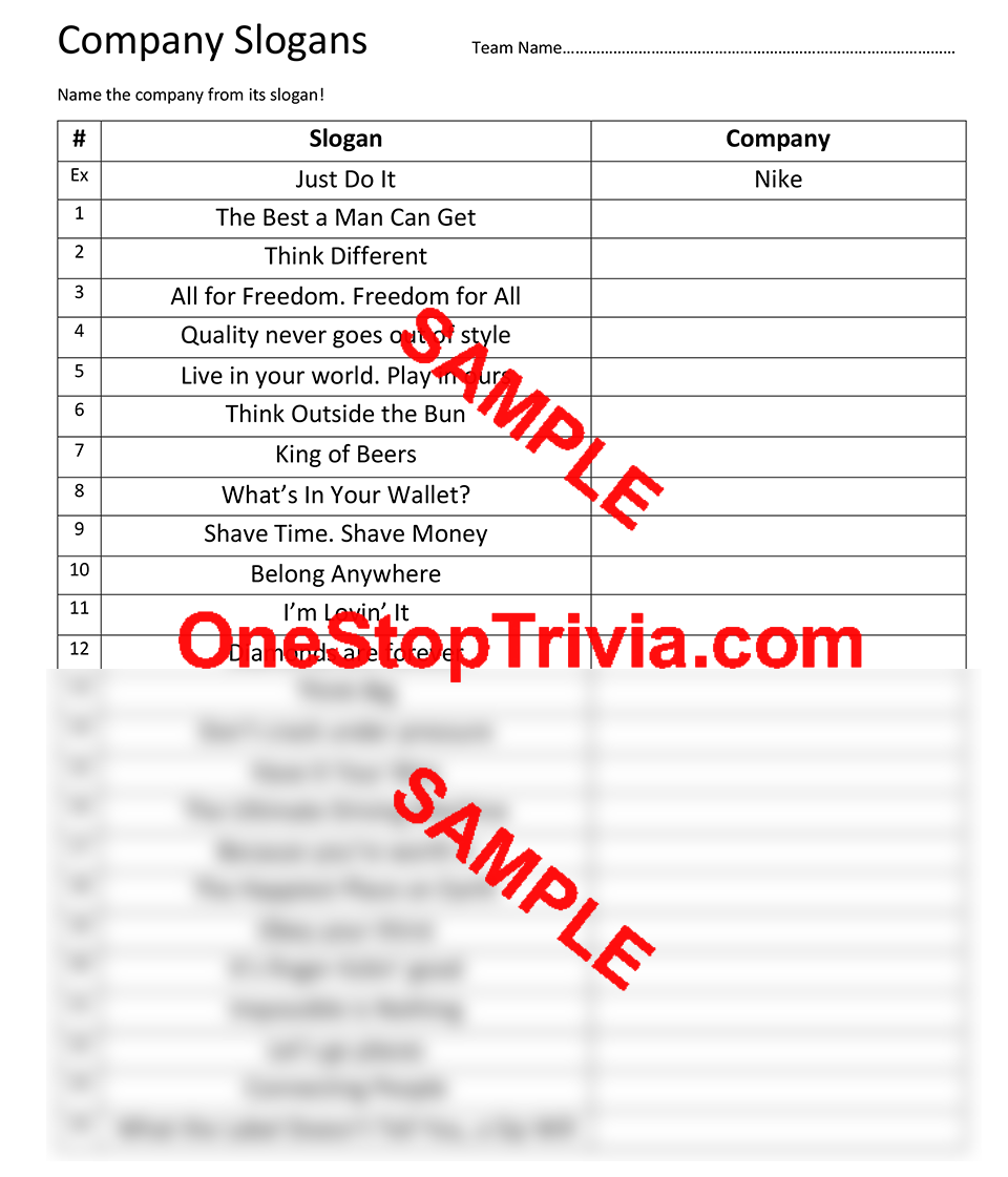 Pre-Prepared Quizzes Ready To Use - One Stop Trivia